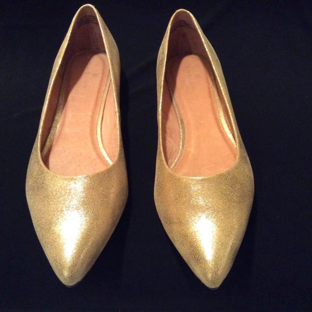 Caslon Glimmery Golden Leather Ballet Flats Nwob Size… - Gem